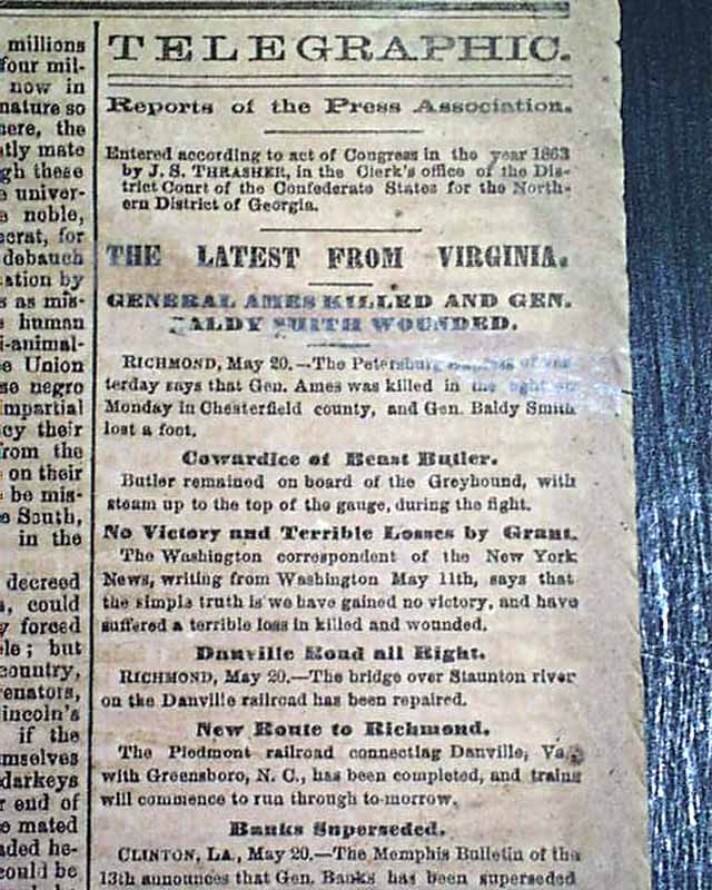 A Memphis Confederate newspaper printed in Atlanta... - RareNewspapers.com