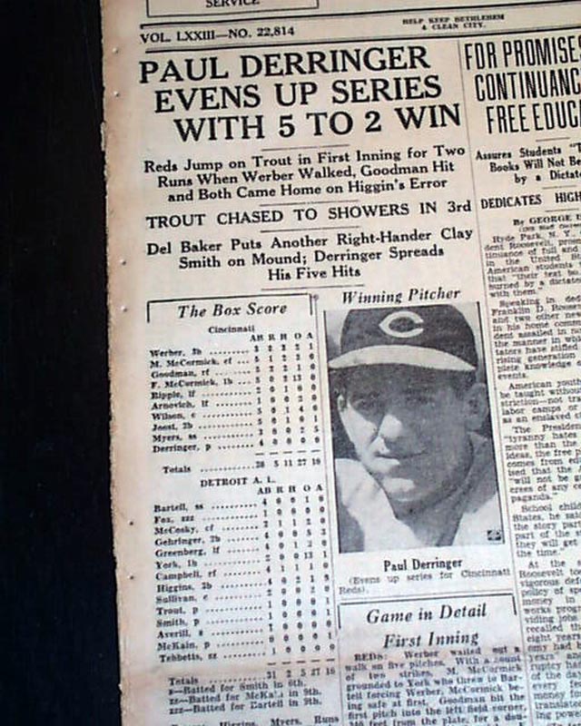 1940 Cincinnati Reds vs. Detroit Tigers... - RareNewspapers.com