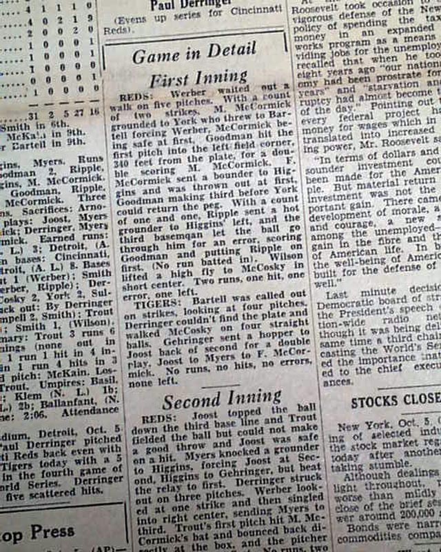 1940 Cincinnati Reds vs. Detroit Tigers... - RareNewspapers.com
