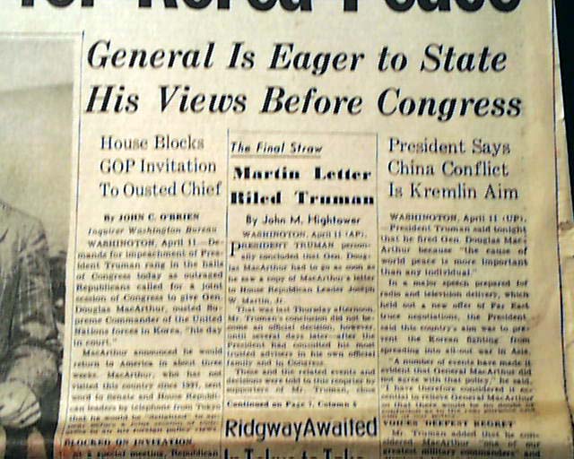 Douglas MacArthur Fired 1951... - RareNewspapers.com