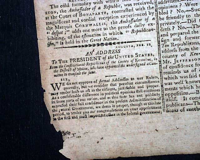 President Thomas Jefferson replies... - RareNewspapers.com