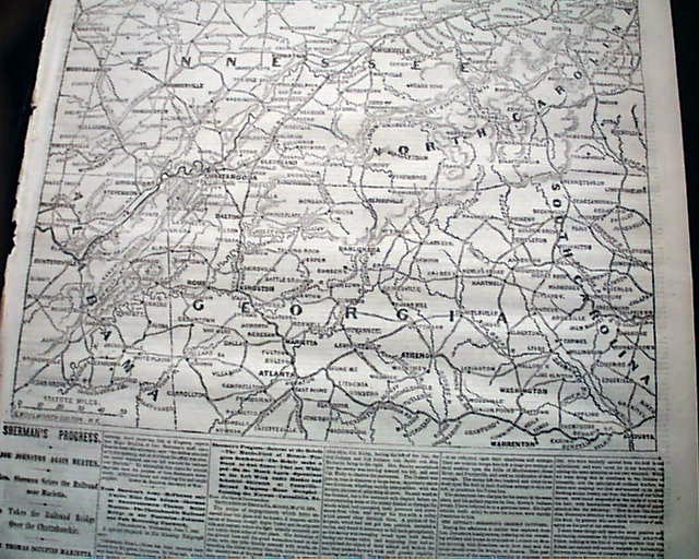 Map of Sherman's progress towards Atlanta... - RareNewspapers.com