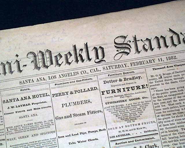 1882 Old West Newspaper From Santa Ana CA...... - RareNewspapers.com