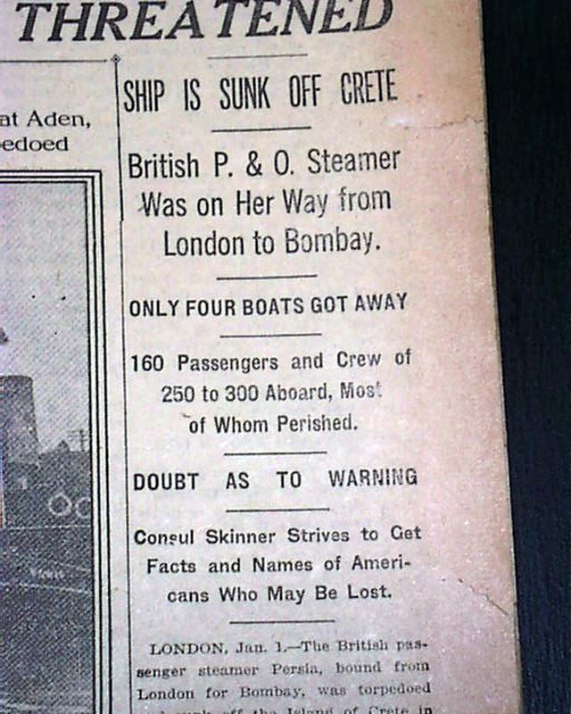 SS Persia sunk by German U-Boat... - RareNewspapers.com