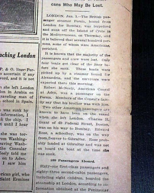 SS Persia sunk by German U-Boat... - RareNewspapers.com