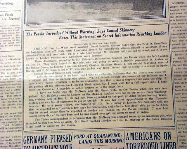 SS Persia sunk by German U-Boat... - RareNewspapers.com