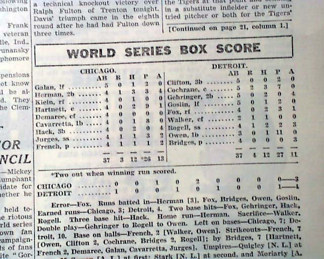 1935 World Series.... Tigers vs. Cubs..... - RareNewspapers.com