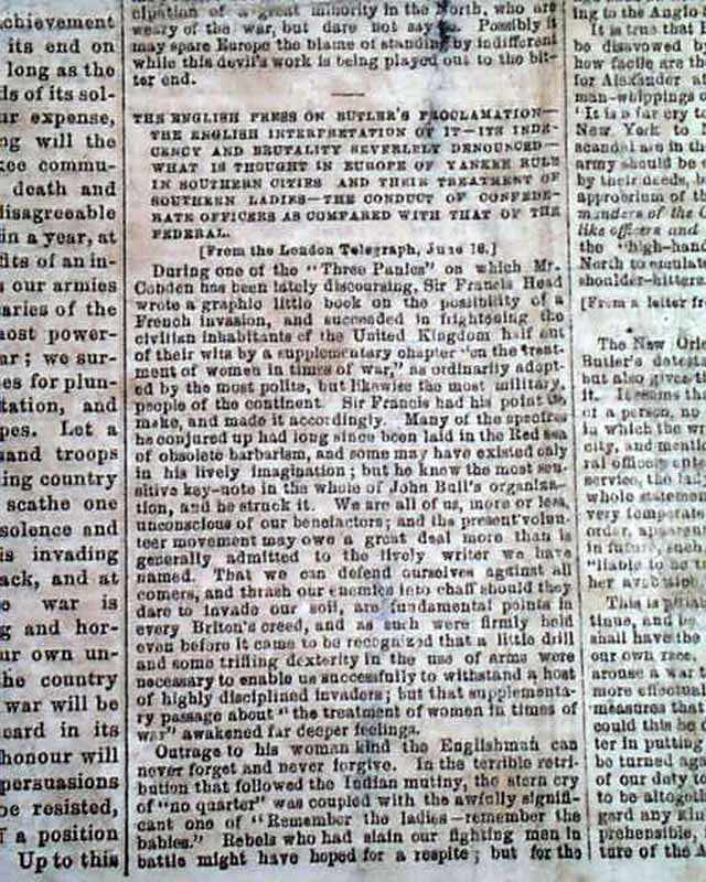 Reaction to Butler's Proclamation... - RareNewspapers.com