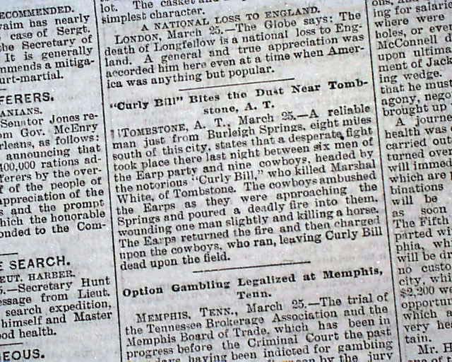 Wyatt Earp kills Curley Bill... Tombstone, Arizona... - RareNewspapers.com