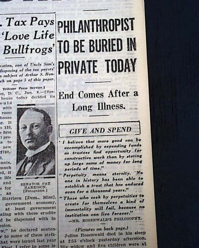 1932 Julius Rosenwald death... Sears owner... - RareNewspapers.com