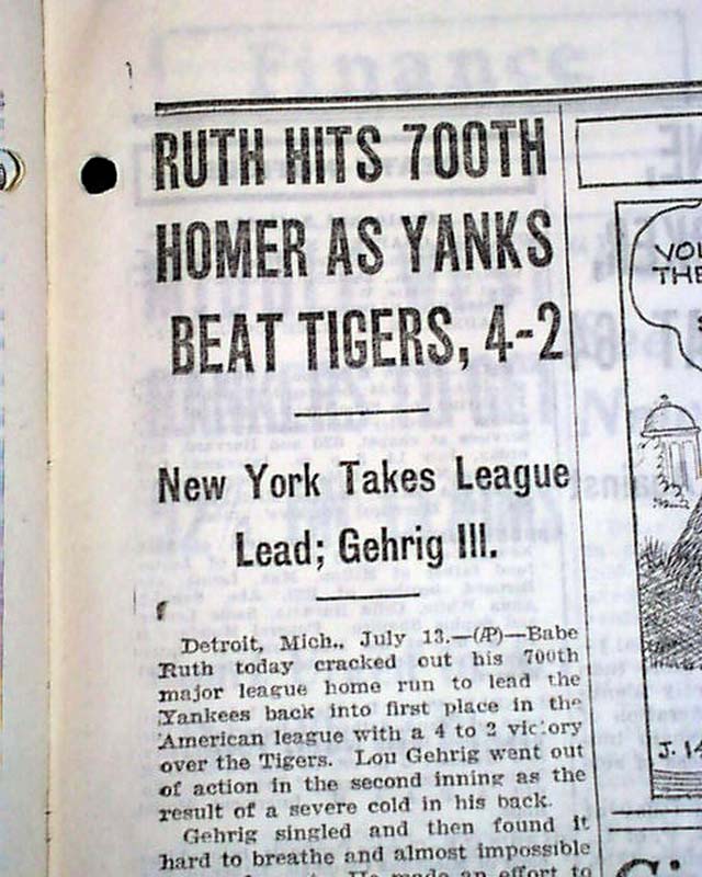 Babe Ruth's 700th home run.... - RareNewspapers.com