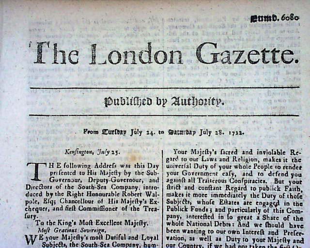 World's Oldest NEWSPAPER 1722 Gazette 294 YEARS OLD... - RareNewspapers.com