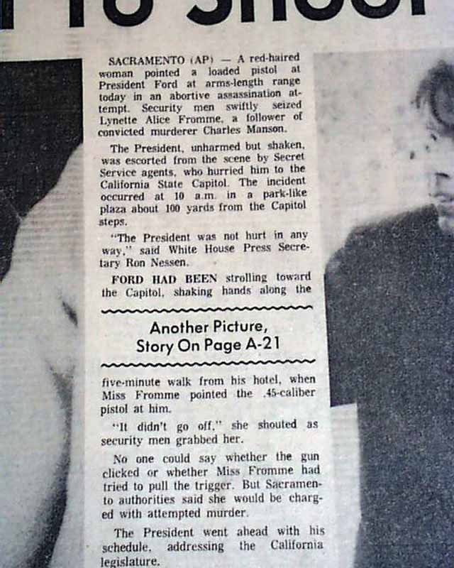 "Squeaky" Fromme assassination attempt of Ford.... - RareNewspapers.com