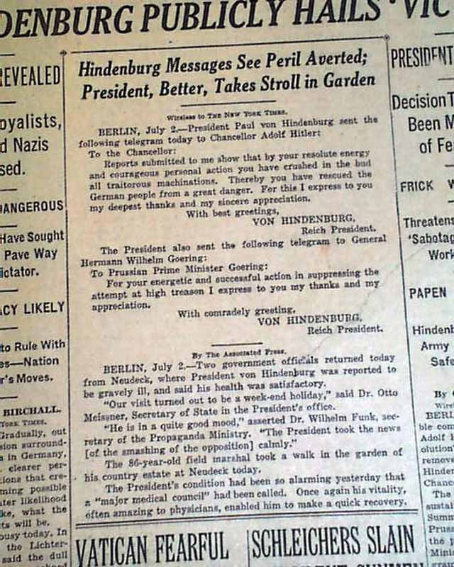 Night of the Long Knives in 1934... - RareNewspapers.com