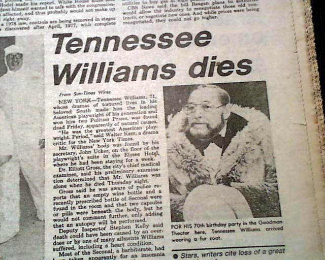 1973 playwright Tennessee Williams death..., - RareNewspapers.com
