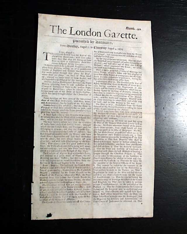 Genuine London Gazette newspaper from 1670... - RareNewspapers.com