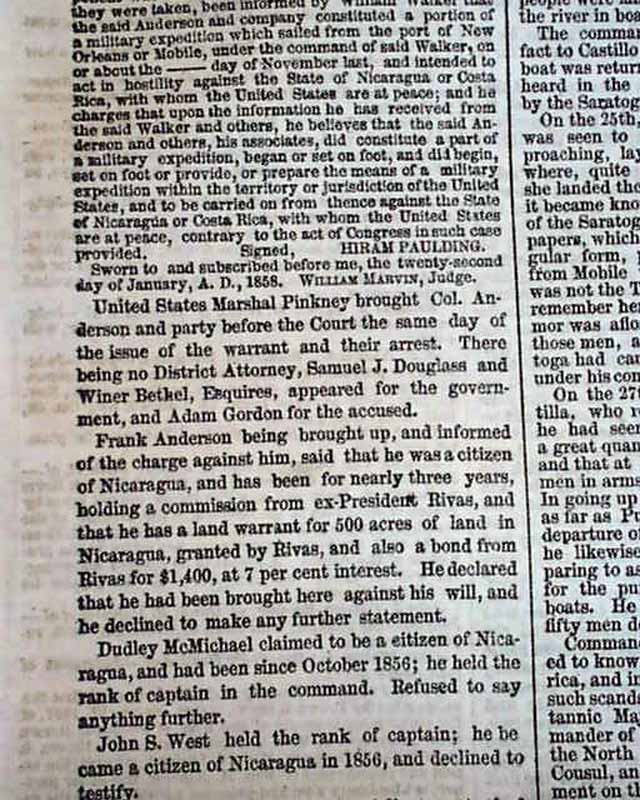 William Walker Nicaragua expedition... - RareNewspapers.com