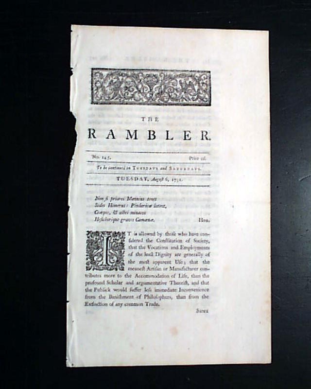 Uncommon 18th century newspaper by Samuel Johnson... - RareNewspapers.com