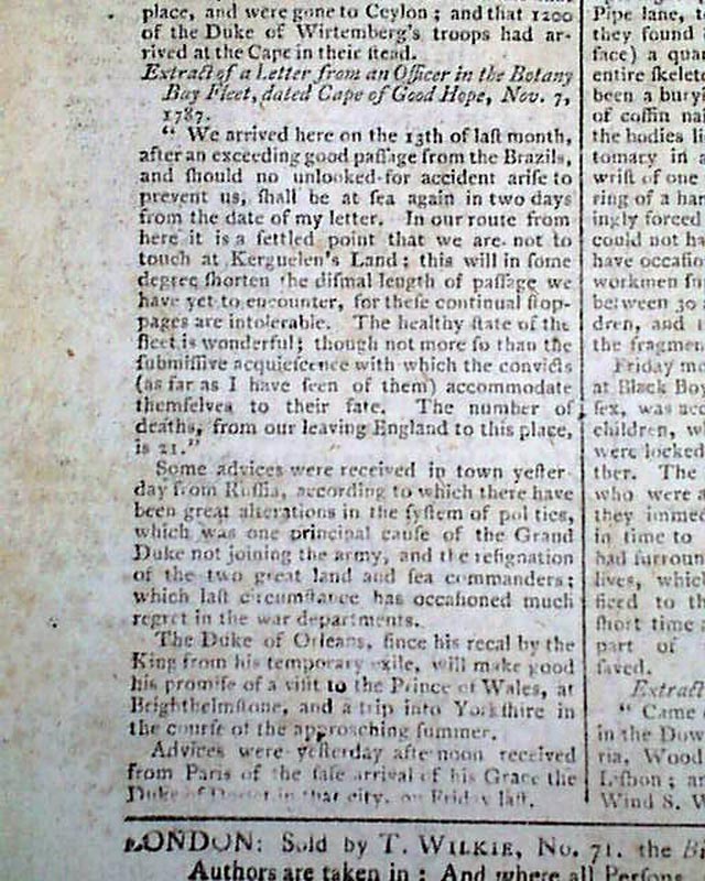 Journey of the First Fleet to Australia... - RareNewspapers.com