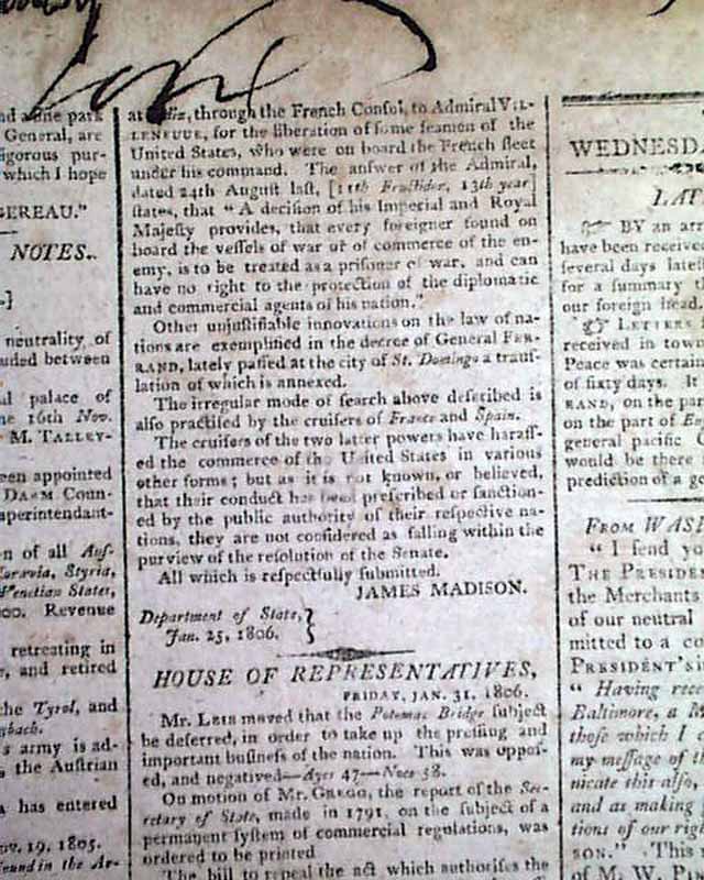 James Madison on impressment of American seamen...... - RareNewspapers.com