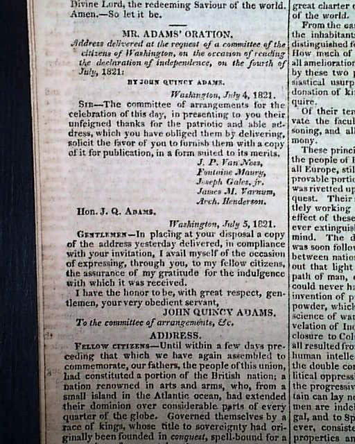 John Quincy Adams' notable Fourth of July speech... - RareNewspapers.com