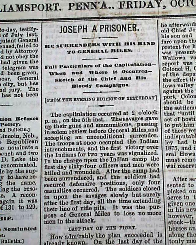 Surrender of Chief Joseph and the New Perce Indians... - RareNewspapers.com