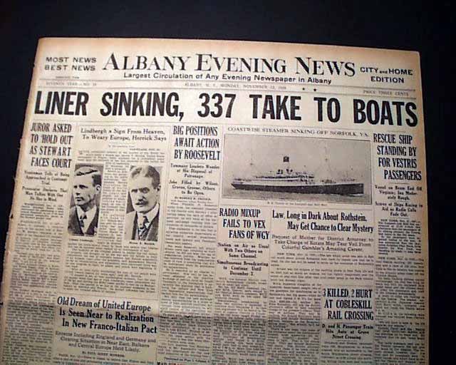 S.S. Vestris Sinks In 1928... - RareNewspapers.com