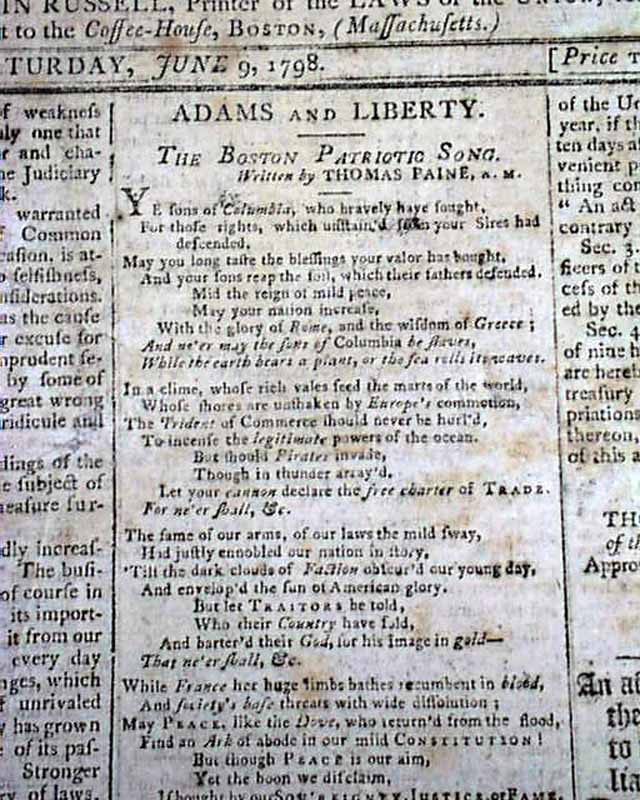 John Adams' script signatures... Poem by Thomas Paine ...