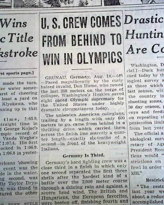 Washington crew wins Olympic gold in 1936.... - RareNewspapers.com