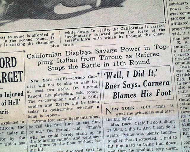 Max Baer... Heavyweight boxing title fight... - RareNewspapers.com