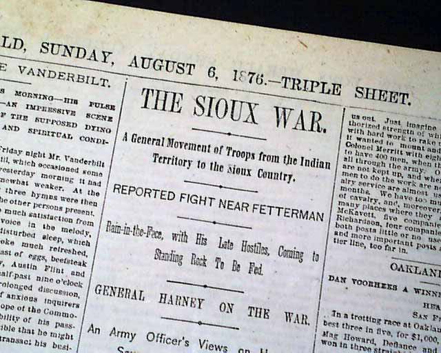 The Great Sioux War of 1876... Post Custer Massacre... - RareNewspapers.com