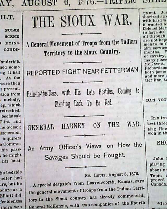 The Great Sioux War of 1876... Post Custer Massacre... - RareNewspapers.com