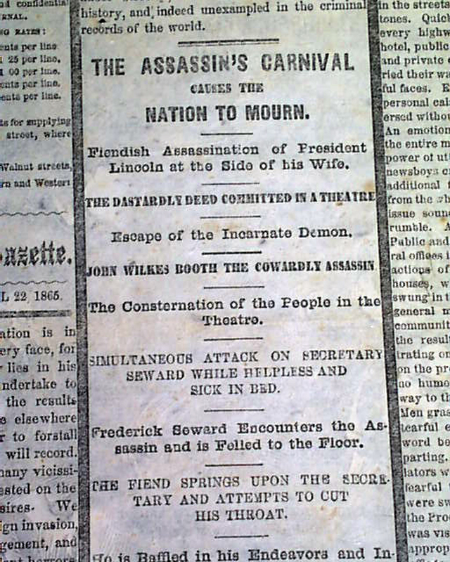 One of the best Lincoln assassination newspapers... - RareNewspapers.com