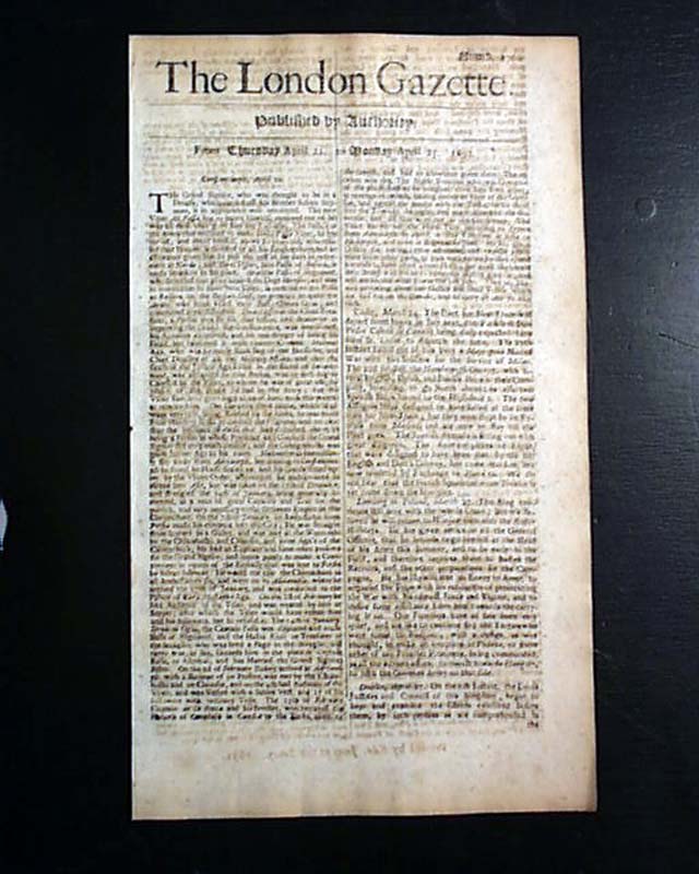 Genuine London Gazette newspaper from 1690... - RareNewspapers.com