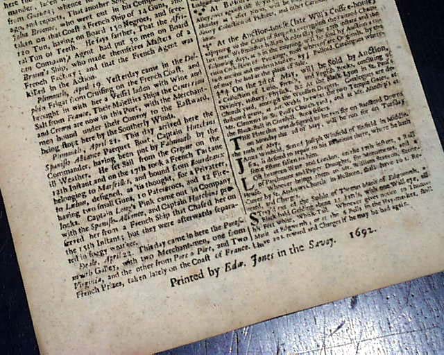 Genuine London Gazette newspaper from 1690... - RareNewspapers.com