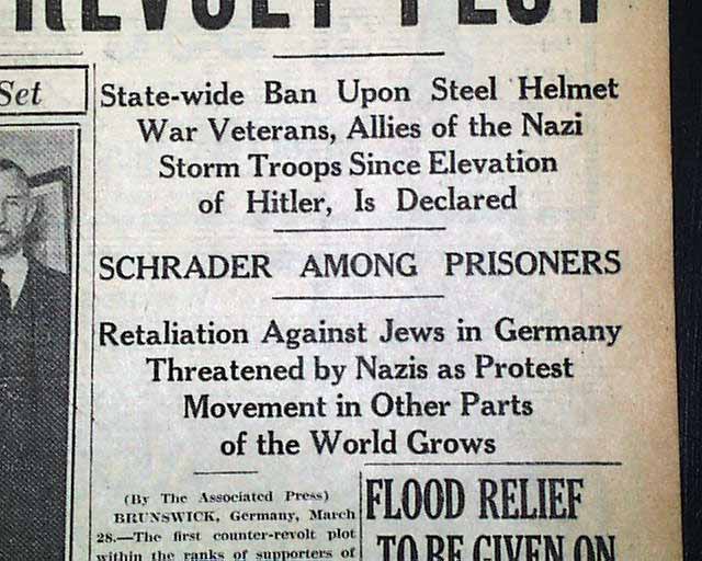 Nazis Boycott Jews in 1933.... - RareNewspapers.com