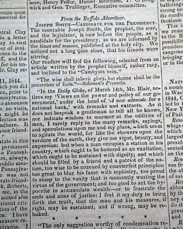 Rare & lengthy account of Joseph Smith running for President ...