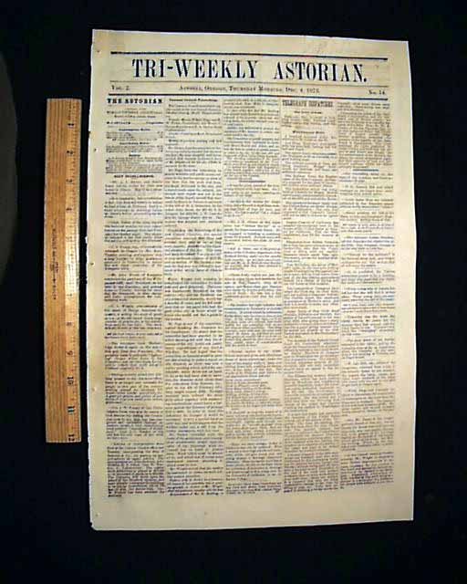 1873 Old West Newspaper From ASTORIA OR... - RareNewspapers.com