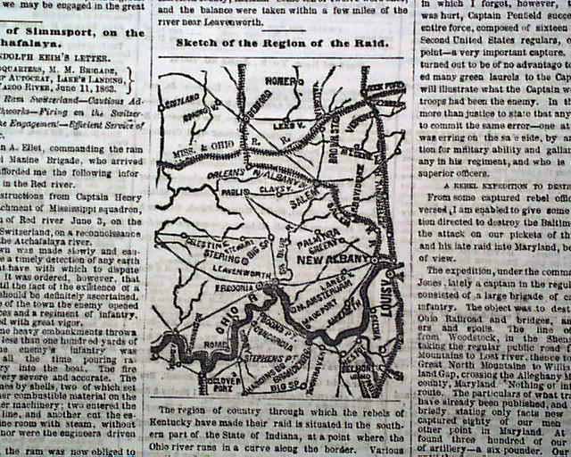 1863 Civil War Map - Indiana Raid... - RareNewspapers.com