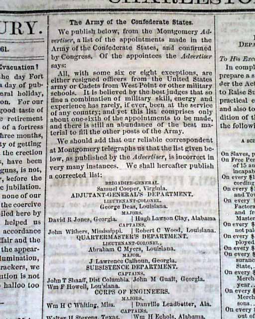 From the home of Fort Sumter, just before the Civil War would begin ...