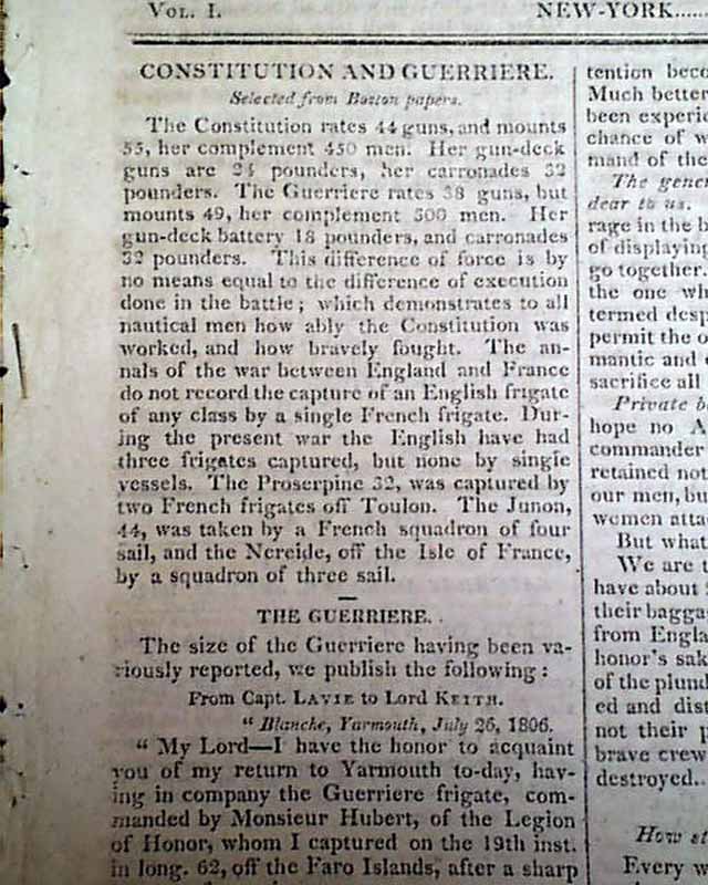 Constitution & Guerriere...General Hull surrenders... - RareNewspapers.com