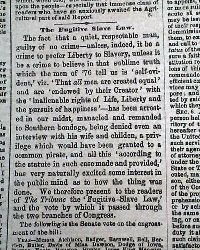 Printing of the historic Fugitive Slave Act...James Hamlet, first ...
