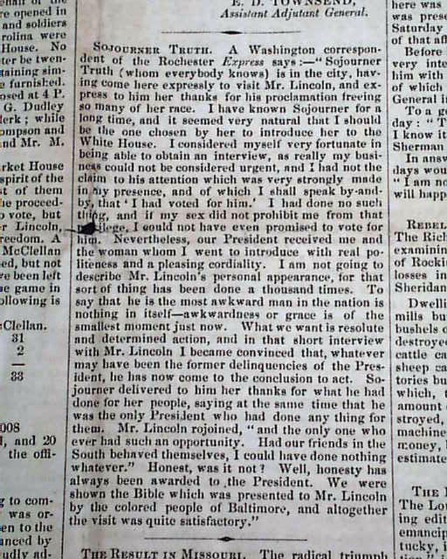 Sojourner Truth meets with Lincoln... Frederick Douglass' speech ...