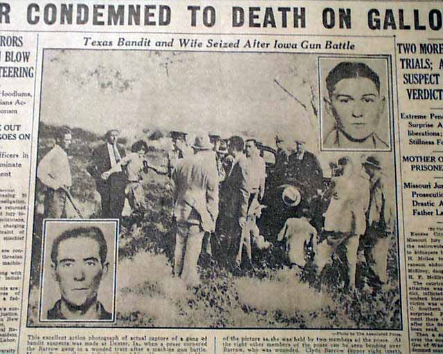 Bonnie and Clyde Barrow Gang... brother & wife captured ...