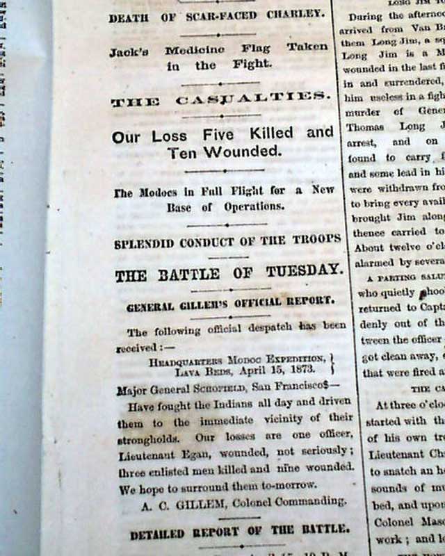 Major battle in the Modoc Indian War w/ map... - RareNewspapers.com
