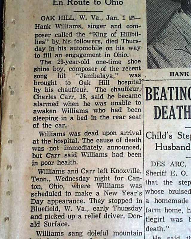 Hank Williams Death.... - RareNewspapers.com