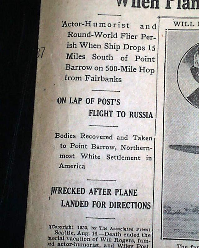 Death of Will Rogers and Wiley Post... - RareNewspapers.com