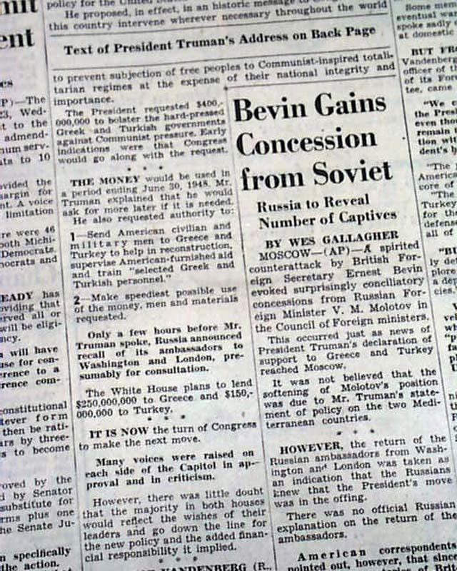 Harry Truman Doctrine in 1947.... - RareNewspapers.com