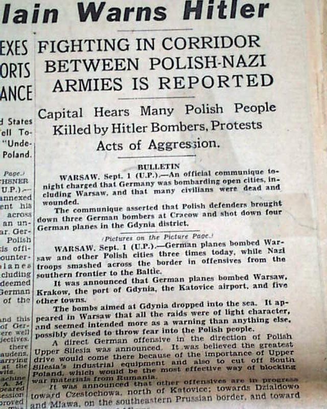 Germany invades Poland: World War II begins... - RareNewspapers.com