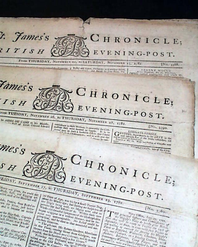 Five London newspapers from 1782... - RareNewspapers.com